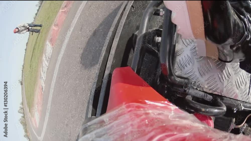 Clash of karting. Camera on a kartmoving and hitting another kart. Go ...