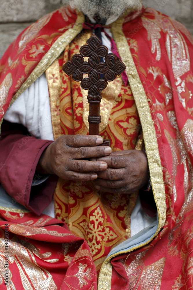 Coptic Orthodox priest holding a cross, Addis Ababa, Ethiopia Stock ...