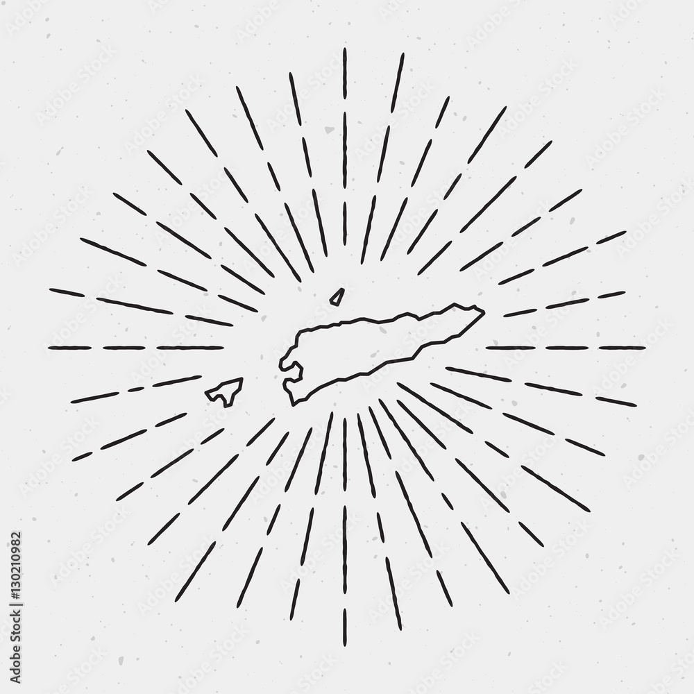 Vector Timor-Leste Map Outline with Retro Sunburst Border. Hand Drawn ...