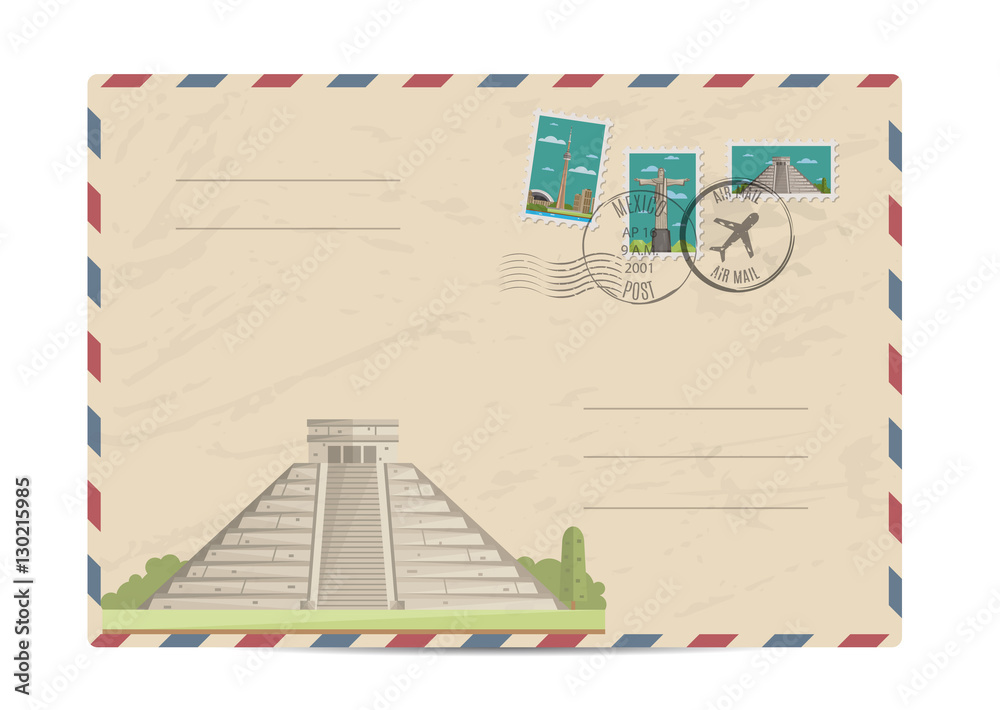 Chichen Itza Tulum Kukulcan crypt tomb pyramid, Mexico. Postal envelope ...
