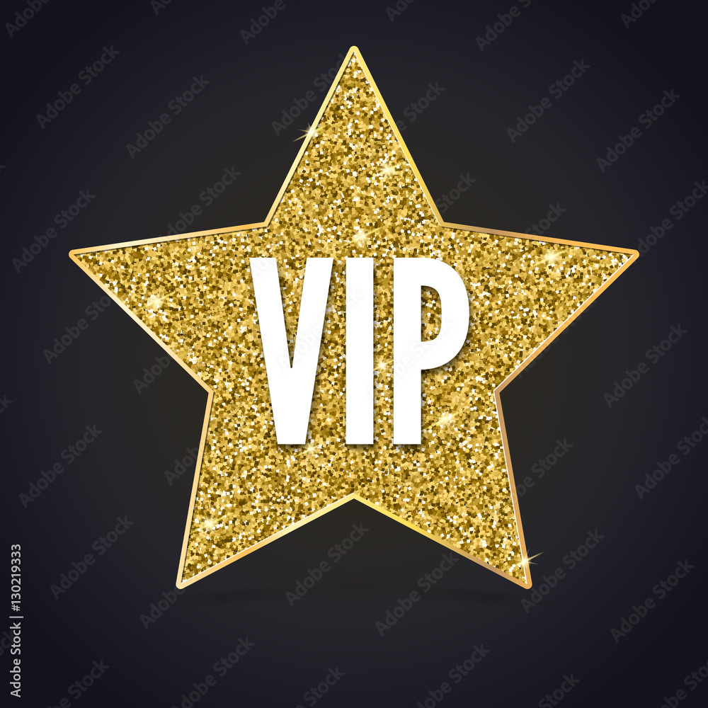 Five-pointed star with Golden edging and the inscription VIP. Sign of ...