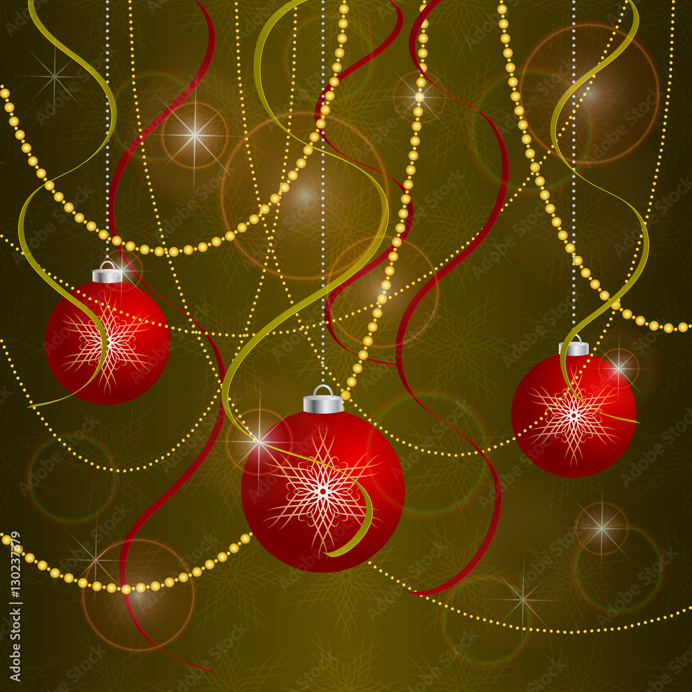 Red Christmas tree decorations on a gold background Stock Vector ...