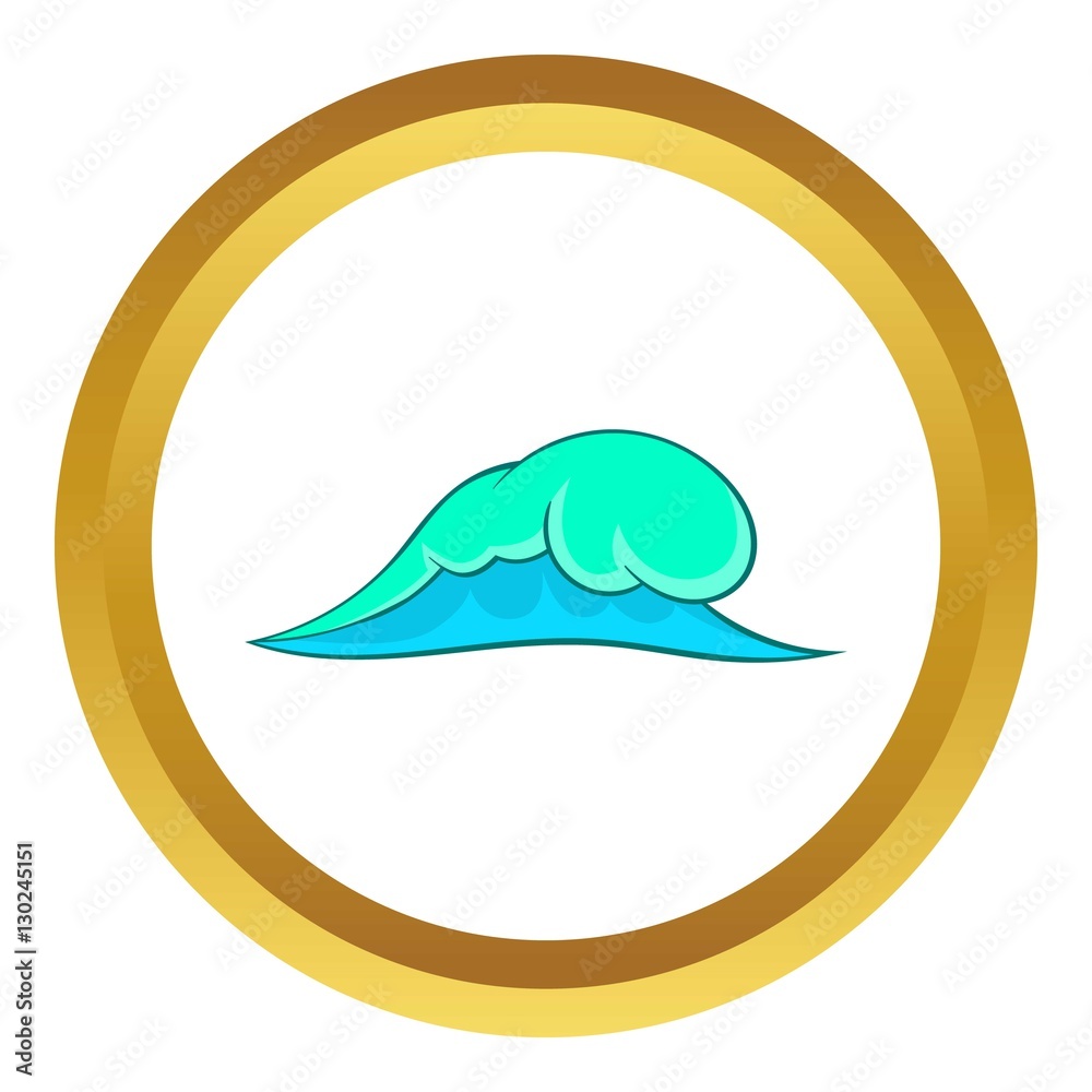 Big ocean wave vector icon in golden circle, cartoon style isolated on ...