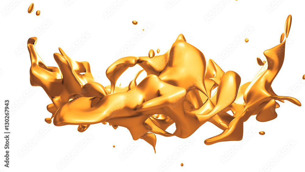 Isolated golden splash of molten metal on a white background. Stock ...
