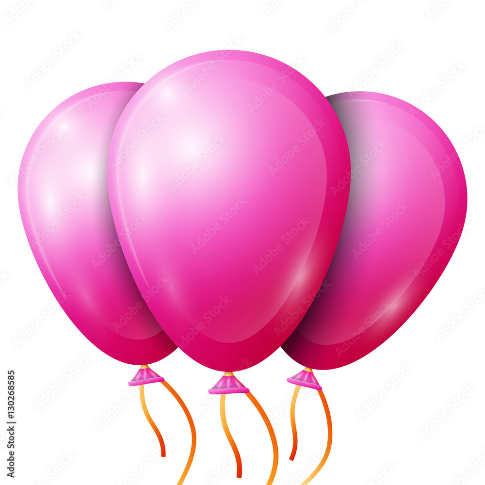 Realistic pink balloons with ribbon isolated on white background ...