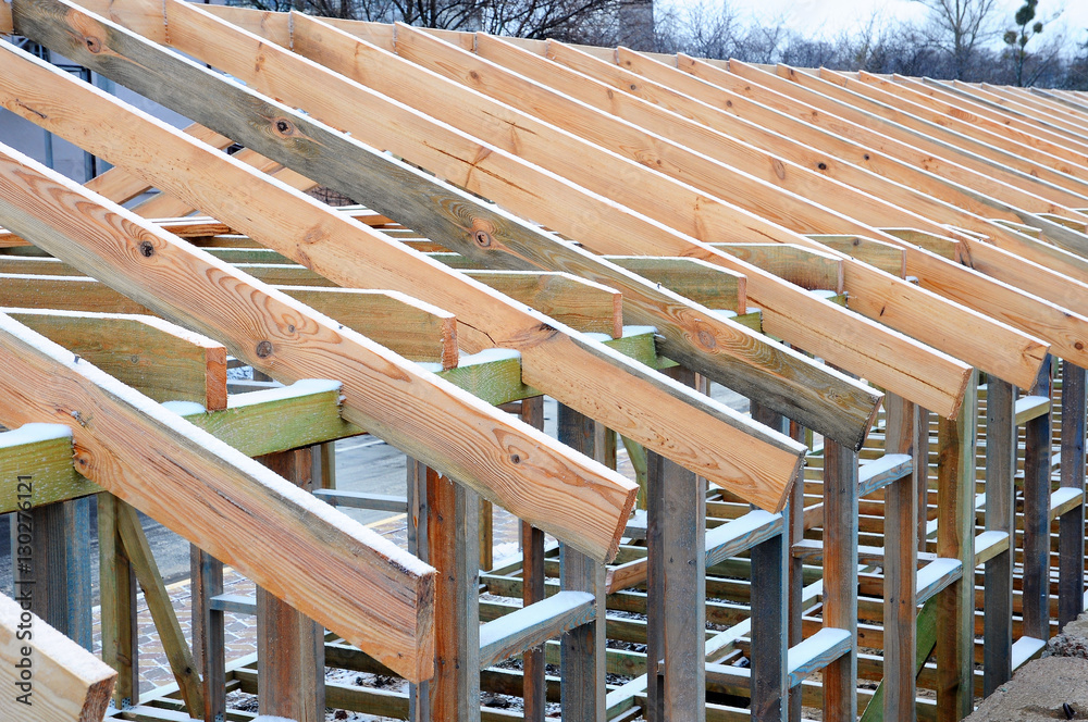 Foto de The wooden structure of the building. Wooden frame building ...