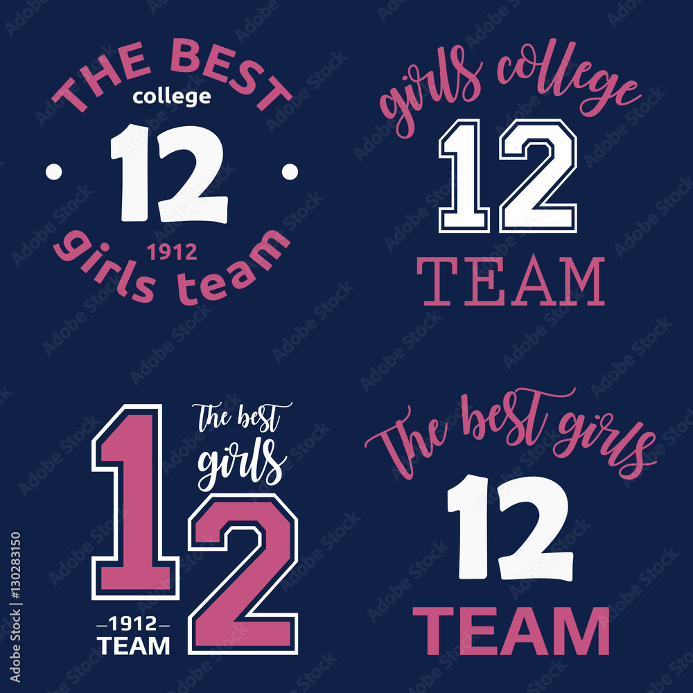 Vecteur Stock The best girls team college logo 12 isolated vector set ...