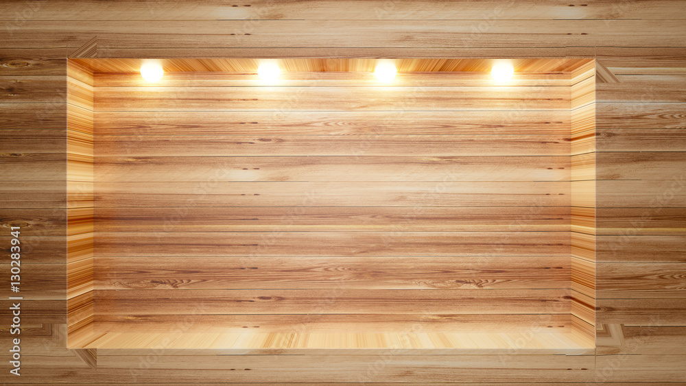 Beautiful, wooden, home, cozy 3d background with frame and light Stock ...