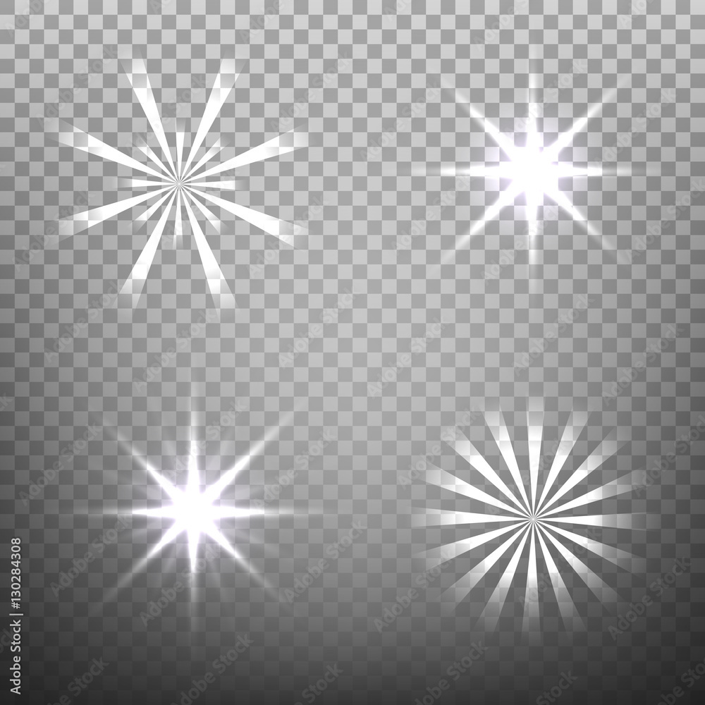 Set of Vector glowing light effect stars bursts isolated on transparent background. Transparent ...