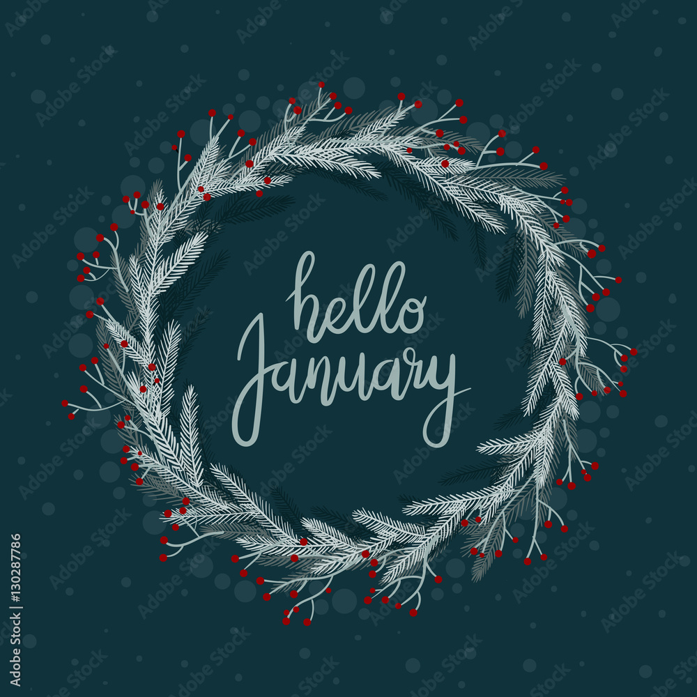 Hello January Hand Lettering Greeting Card. Vector Illustration. Modern ...