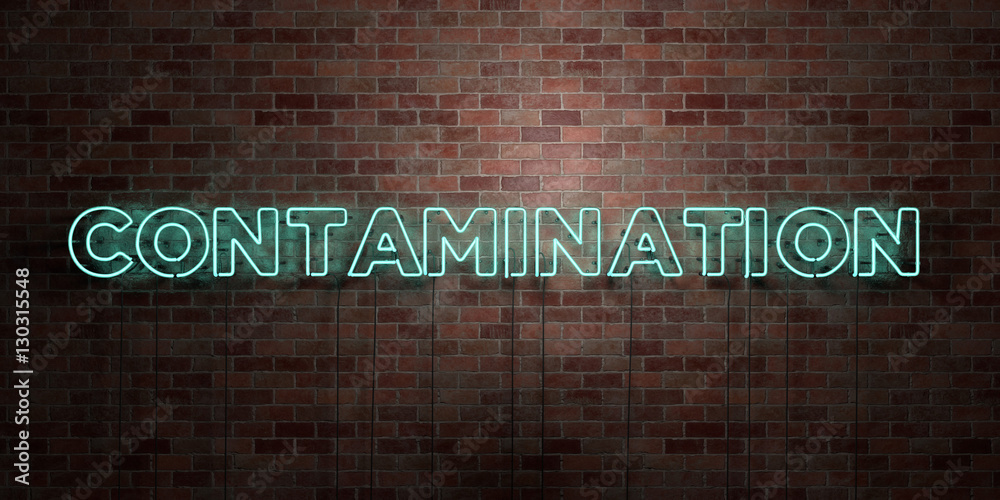 CONTAMINATION - fluorescent Neon tube Sign on brickwork - Front view ...