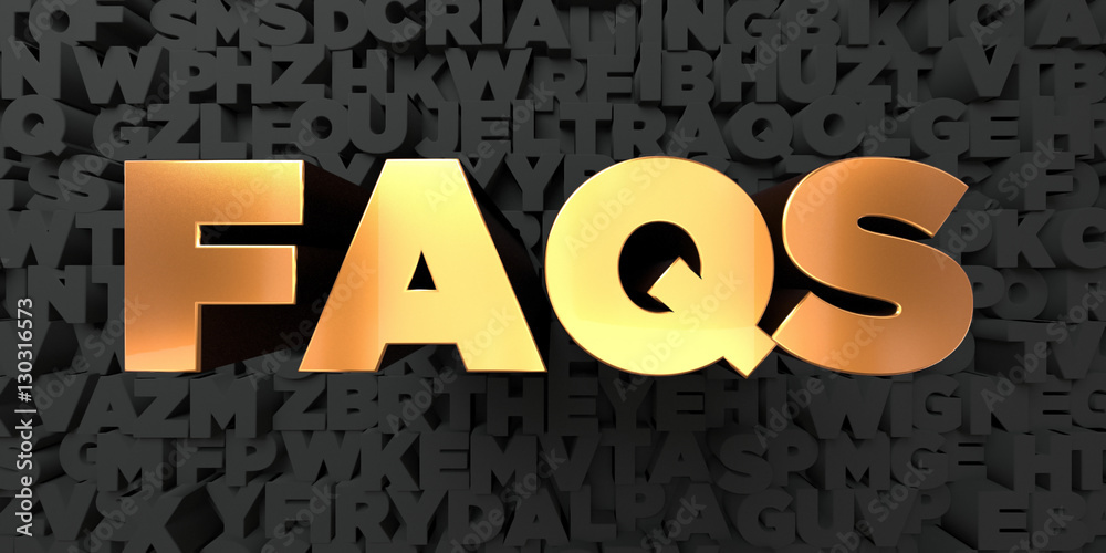 Faqs - Gold text on black background - 3D rendered royalty free stock ...