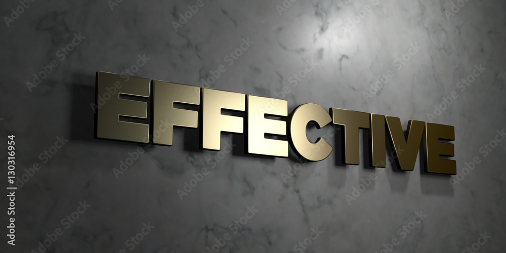Effective - Gold sign mounted on glossy marble wall - 3D rendered ...