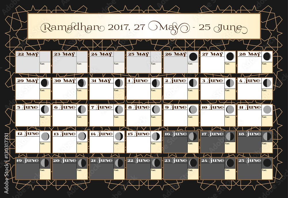 Vektorová grafika „Ramadan calendar 2017, 27th May. Check date choice ...