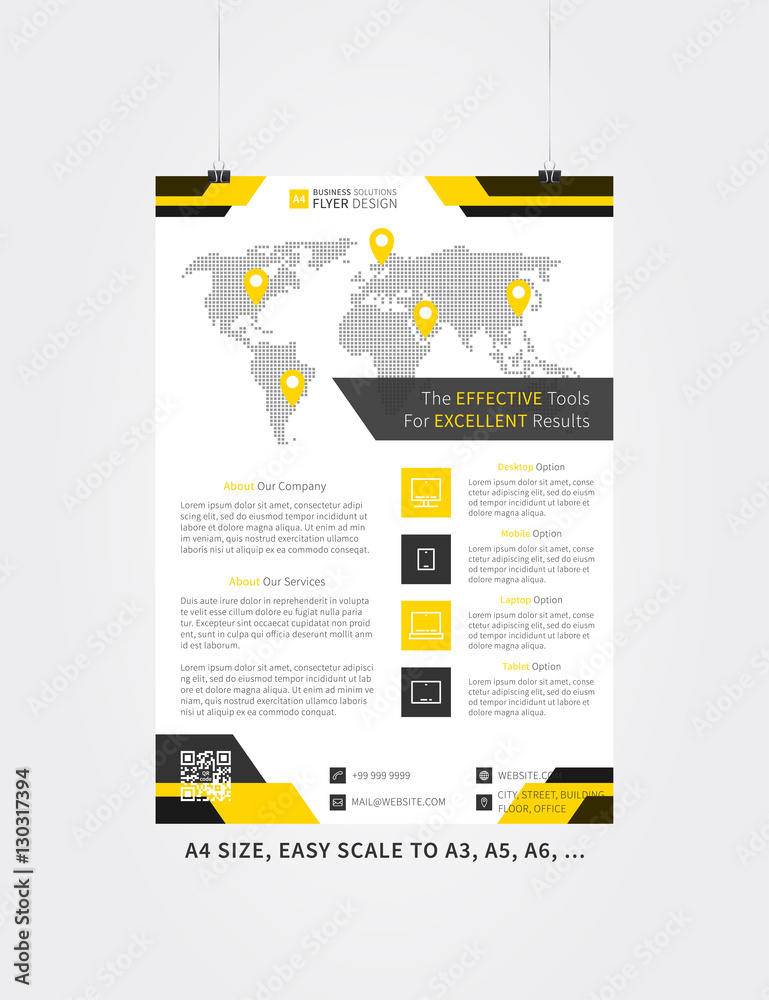Business leaflet layout vector design. A4 size page with sample text ...
