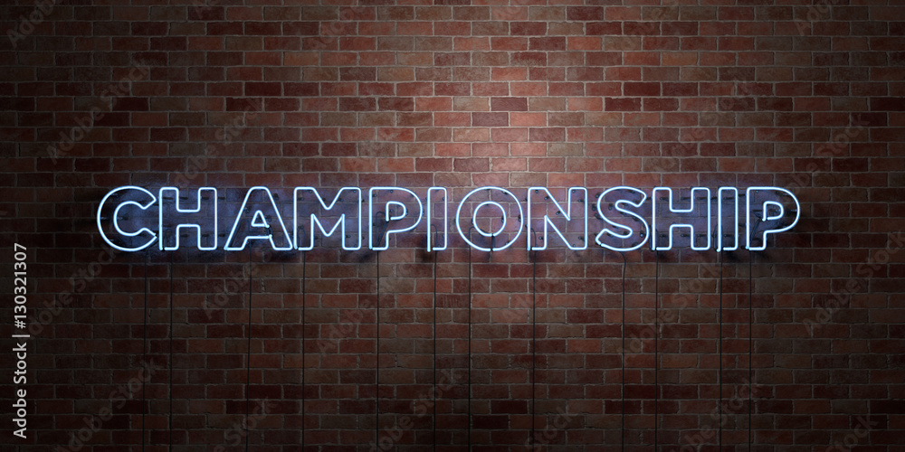 CHAMPIONSHIP - fluorescent Neon tube Sign on brickwork - Front view ...