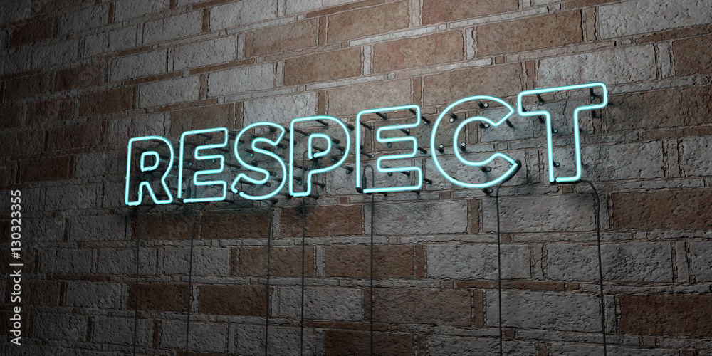 RESPECT - Glowing Neon Sign on stonework wall - 3D rendered royalty ...