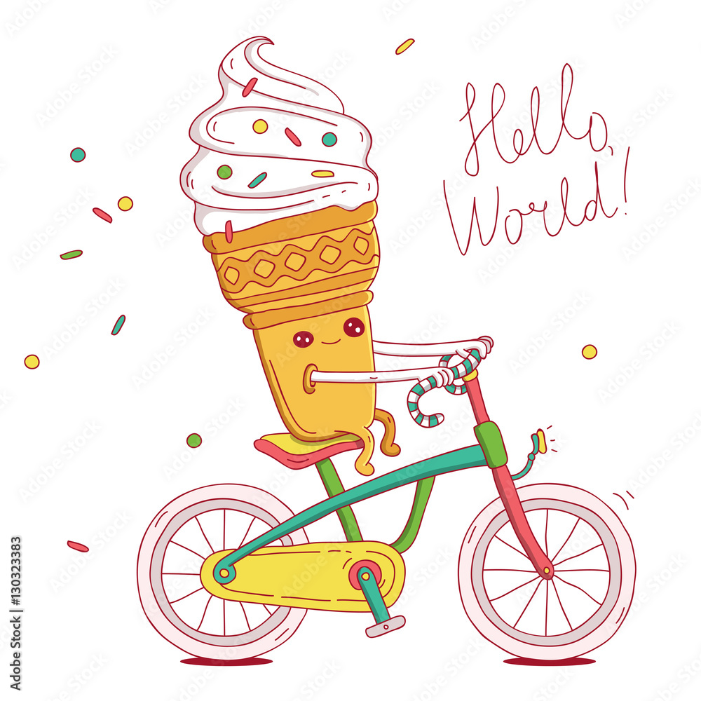 Ice-cream rides a bicycle Stock Vector | Adobe Stock