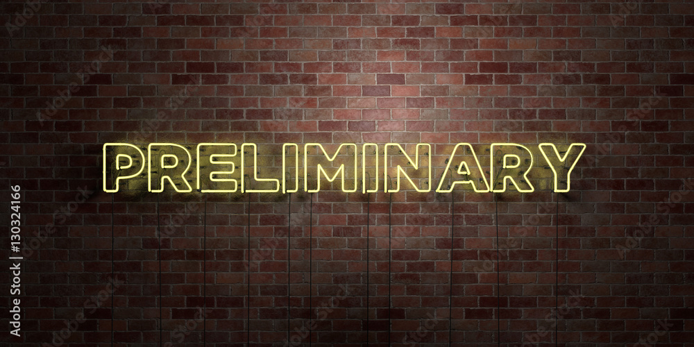 PRELIMINARY - fluorescent Neon tube Sign on brickwork - Front view - 3D ...