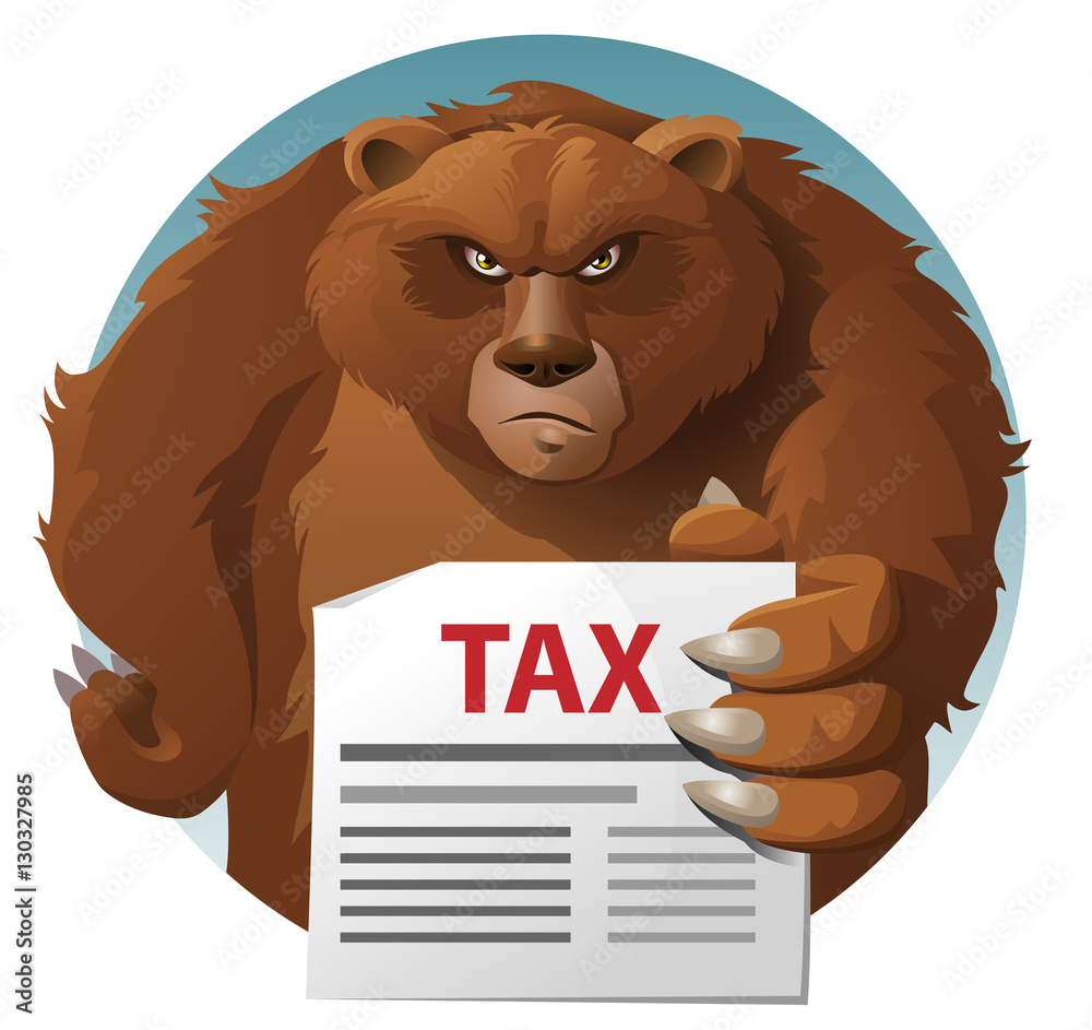 Bear holds tax letter. Cartoon styled vector illustration. Elements is ...