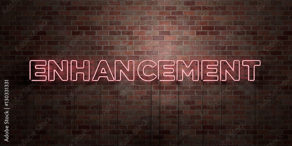 ENHANCEMENT - fluorescent Neon tube Sign on brickwork - Front view - 3D ...