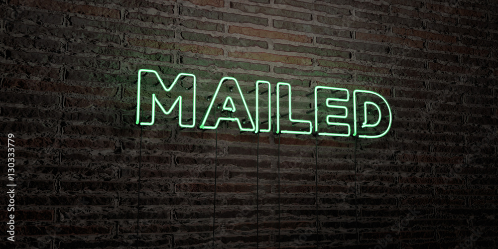 MAILED -Realistic Neon Sign on Brick Wall background - 3D rendered ...