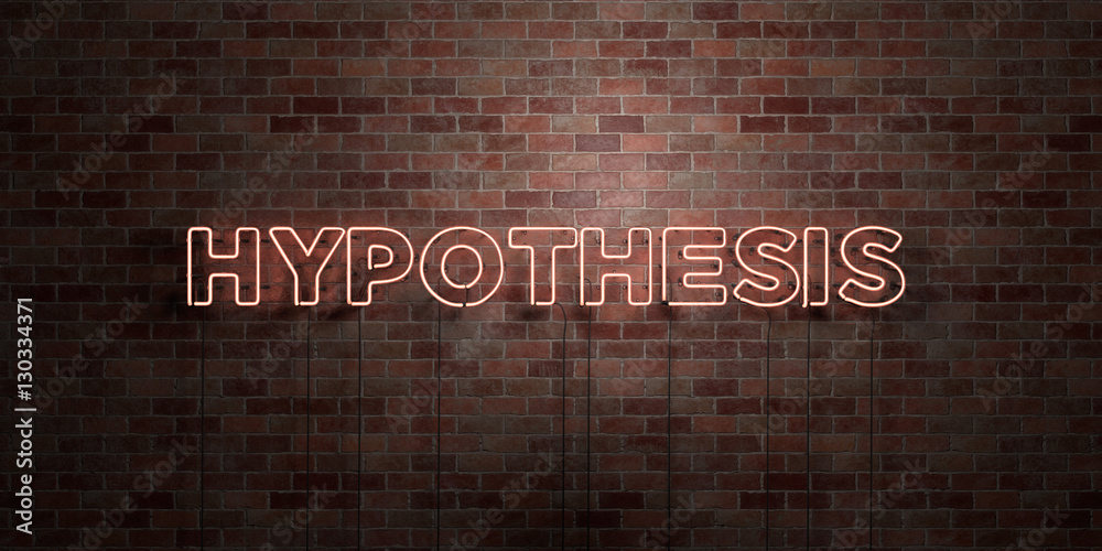 HYPOTHESIS - fluorescent Neon tube Sign on brickwork - Front view - 3D ...