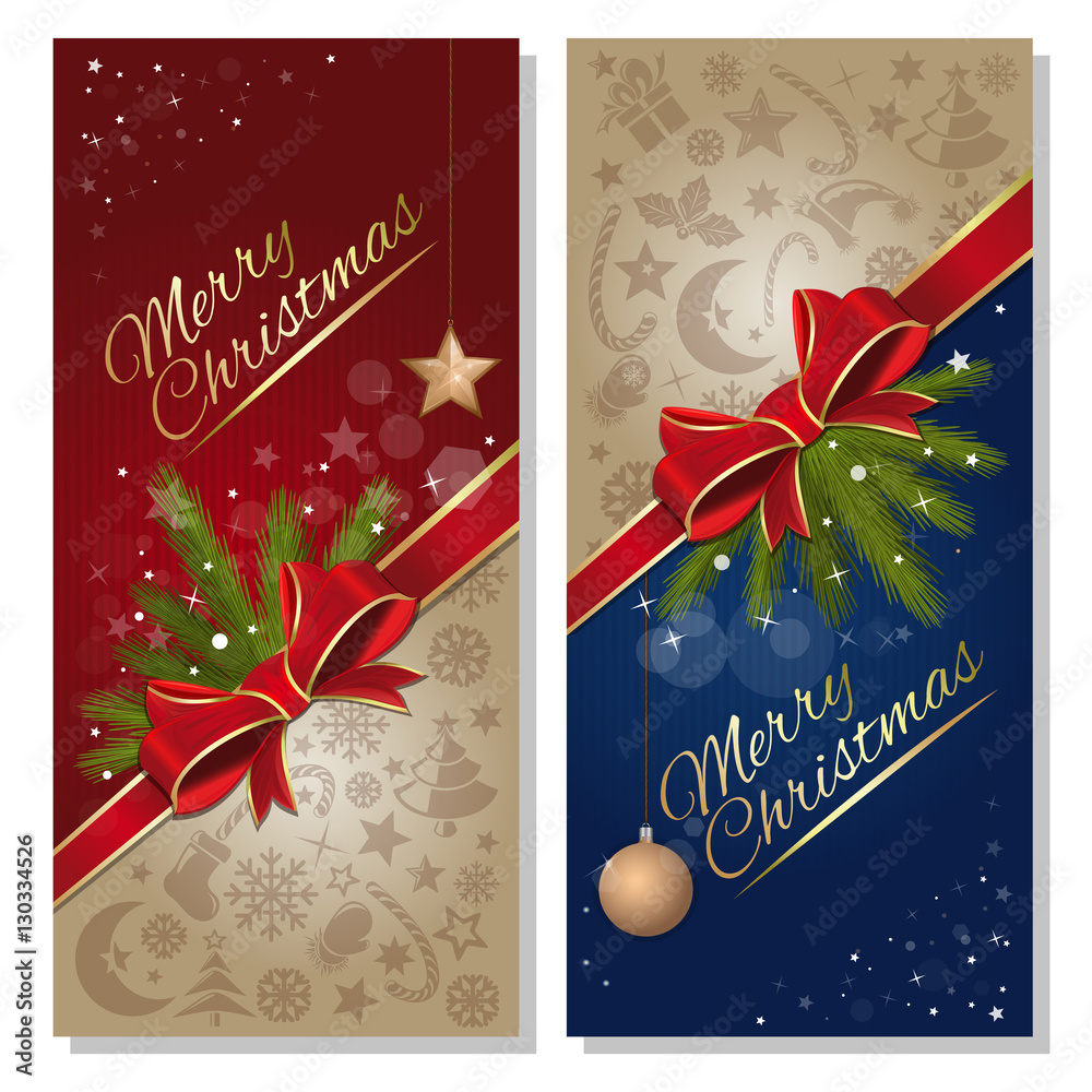 Christmas greeting cards. Festive red and blue background with red ...