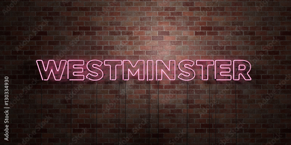 WESTMINSTER - fluorescent Neon tube Sign on brickwork - Front view - 3D ...