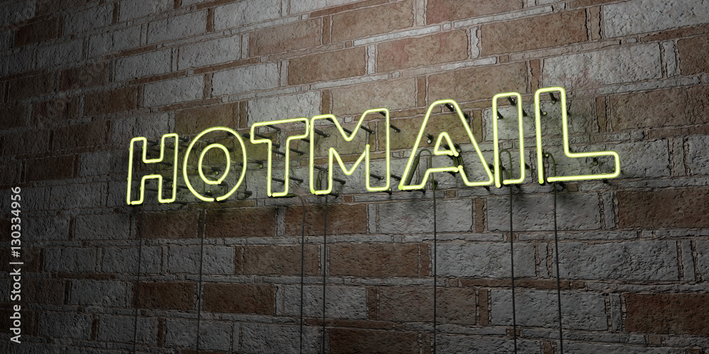 HOTMAIL - Glowing Neon Sign on stonework wall - 3D rendered royalty ...