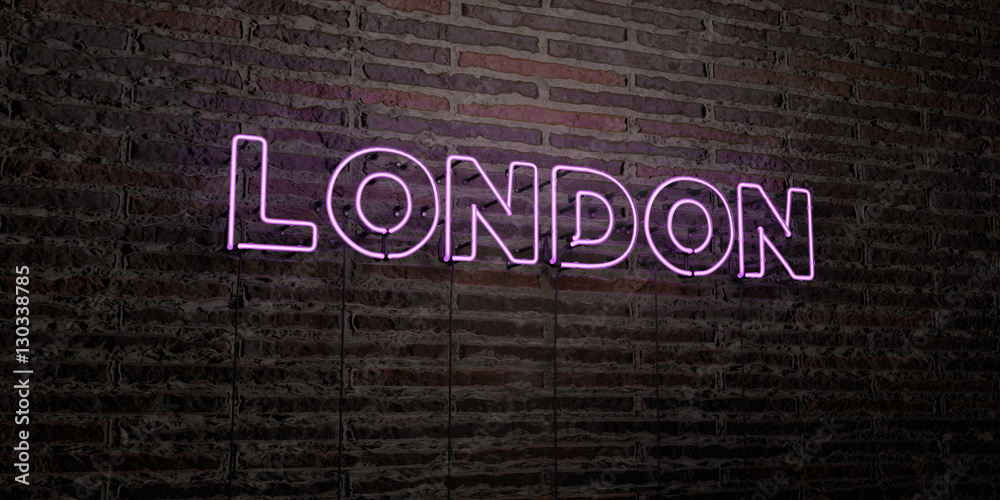 LONDON -Realistic Neon Sign on Brick Wall background - 3D rendered ...