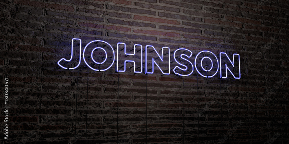 JOHNSON -Realistic Neon Sign on Brick Wall background - 3D rendered ...