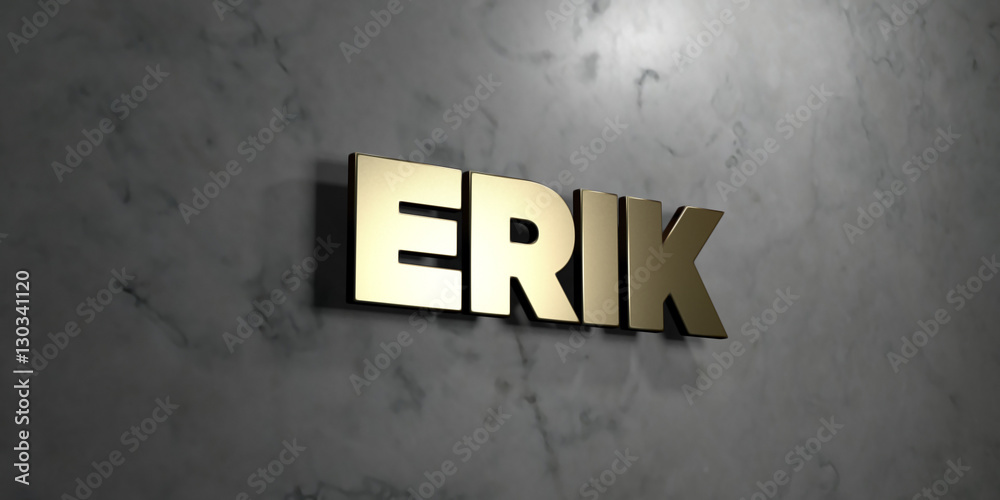 Erik - Gold sign mounted on glossy marble wall - 3D rendered royalty ...
