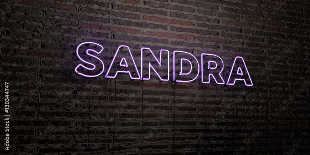 SANDRA -Realistic Neon Sign on Brick Wall background - 3D rendered ...