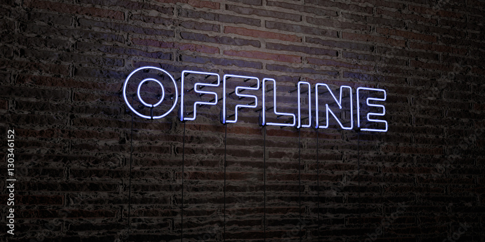 OFFLINE -Realistic Neon Sign on Brick Wall background - 3D rendered ...