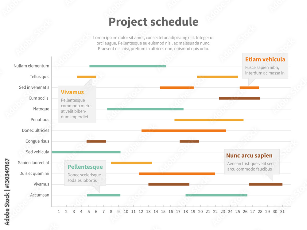 Project plan schedule chart with timeline, gantt progress vector graph ...