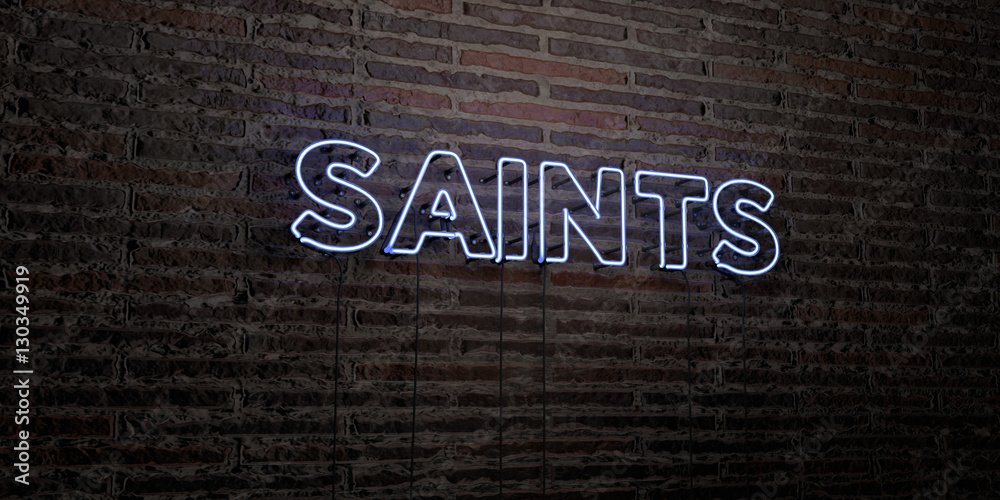 SAINTS -Realistic Neon Sign on Brick Wall background - 3D rendered ...