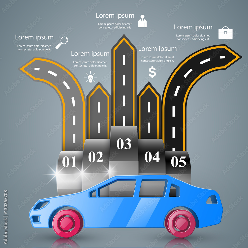 Road infographic design template and marketing icons. Car icon. Stock ...