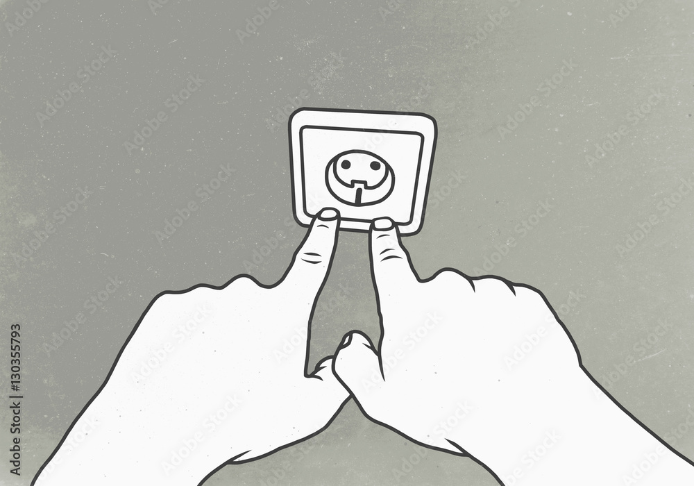 Illustration of electrician putting fingers in outlet on wall Stock ...