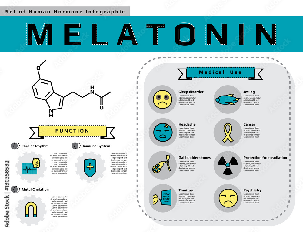 Set of human hormone "Melatonin" infographic, medical line icon ...