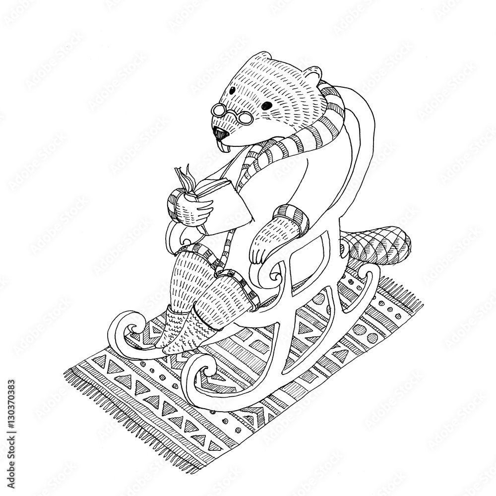 Beaver reading a book Illustration Stock | Adobe Stock