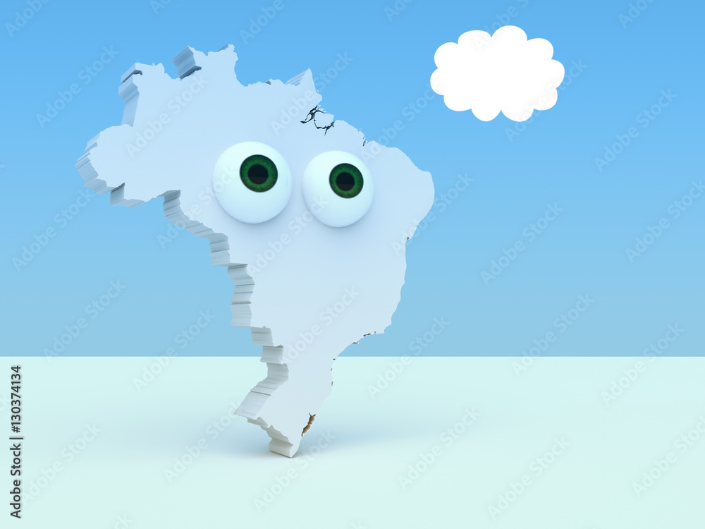 Cartoon Country Map Brazil With Big Eyes, 3d illustration Stock ...