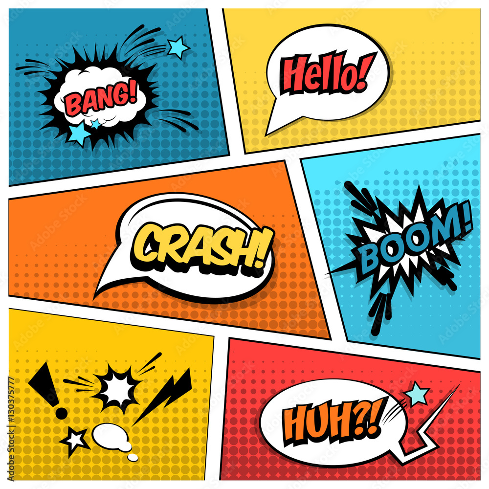 mock-up of a typical comic book page with various speech bubbles ...