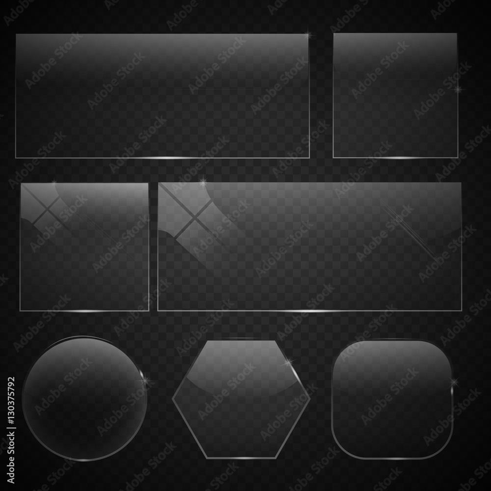 set of transparent glass on sample background. Glass square ...