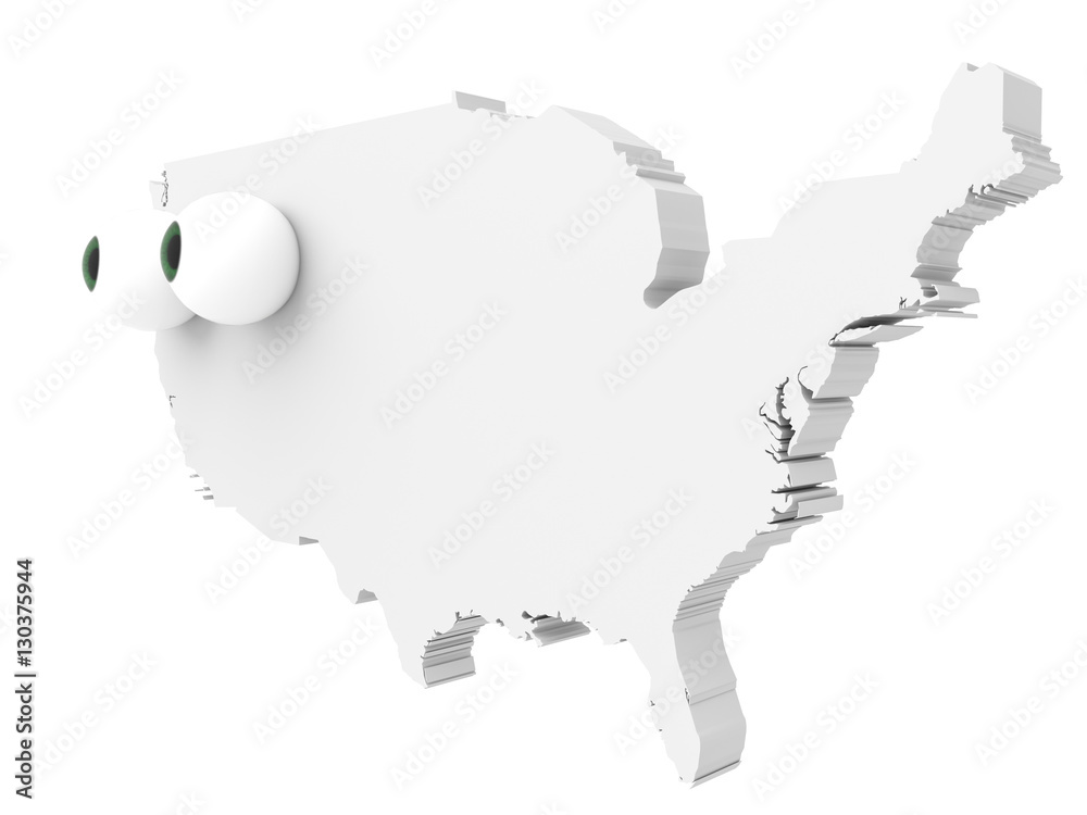 Cartoon Country Map USA With Big Eyes Isolated White Background, 3d ...