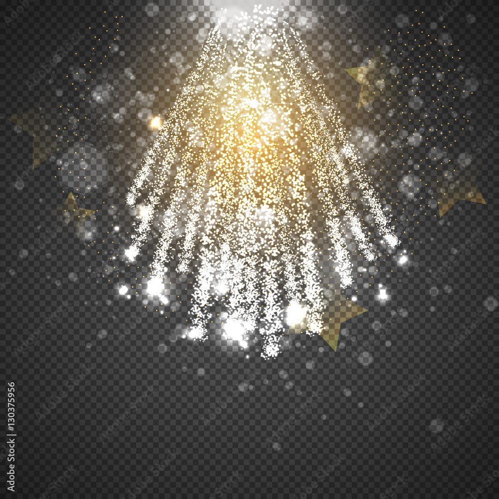Shooting Star with Twinkling. Golden glitter particles background ...