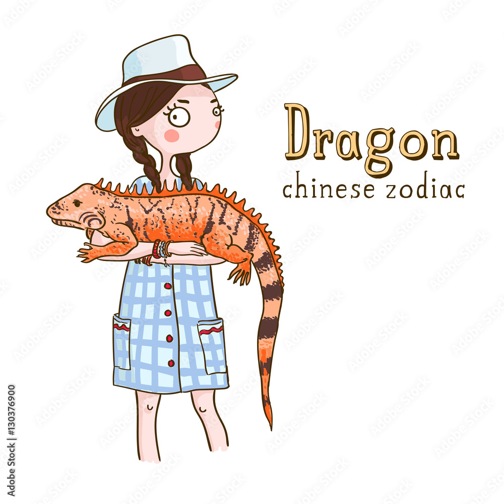 Beautiful girl with dragon Stock Vector | Adobe Stock