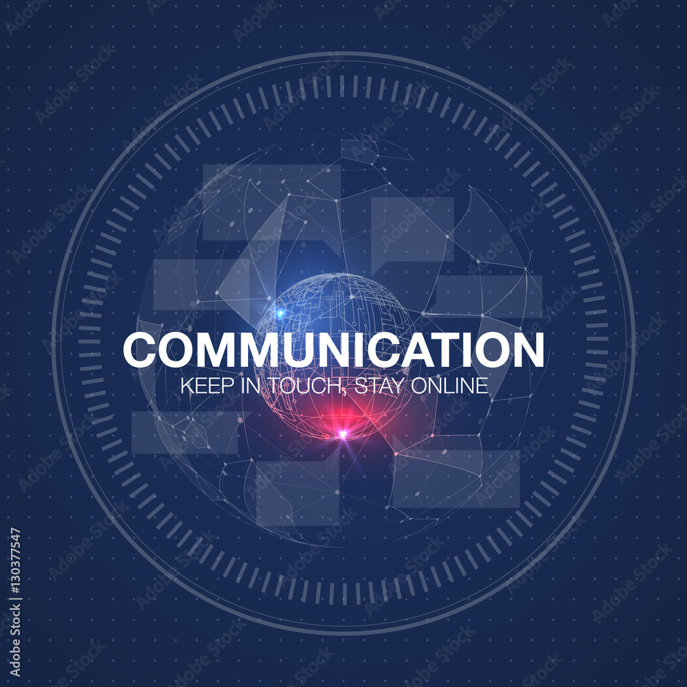 Communication concept in HUD style. The word "communication" HUD design ...