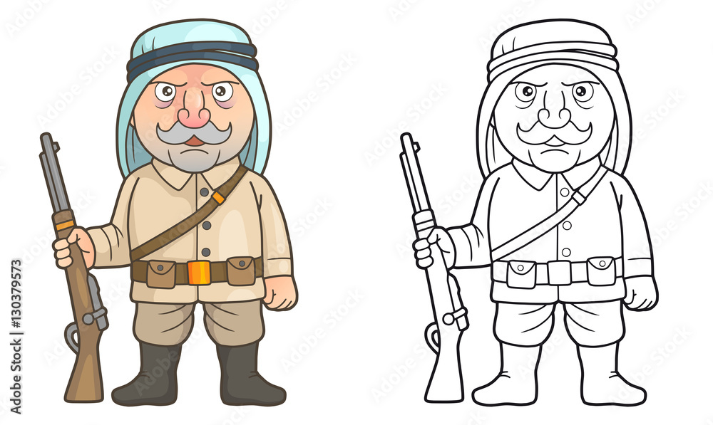 Cartoon Arabian soldier stands guard with a rifle in his hand Stock ...