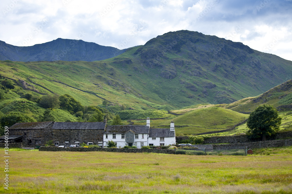 Fell Foot Farm in Little Langdale Valley at Langdale Pass surrounded by ...